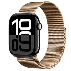 购买 Apple Watch Series 10 (GPS)；46 毫米亮黑色铝金属表壳；金色米兰尼斯表带 - S/M - Apple (中国大陆)