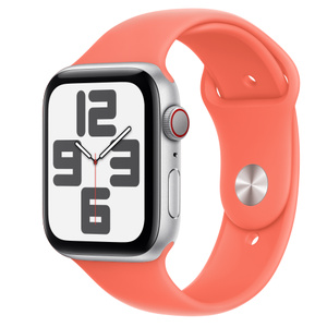 购买 Apple Watch SE (GPS + 蜂窝网络)；44 毫米银色铝金属表壳；橘红色运动型表带 - S/M - Apple (中国大陆)