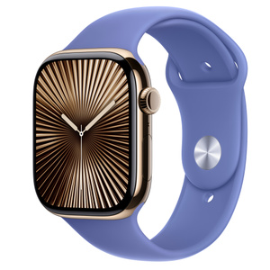 购买 Apple Watch Series 10 (GPS + 蜂窝网络)；46 毫米金色钛金属表壳；淡蓝紫色运动型表带 - S/M ...