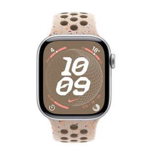 Apple Watch Series 10 GPS, 42 mm Aluminiumgehäuse Silber, Nike Sportarmband Desert Stone – S/M ...